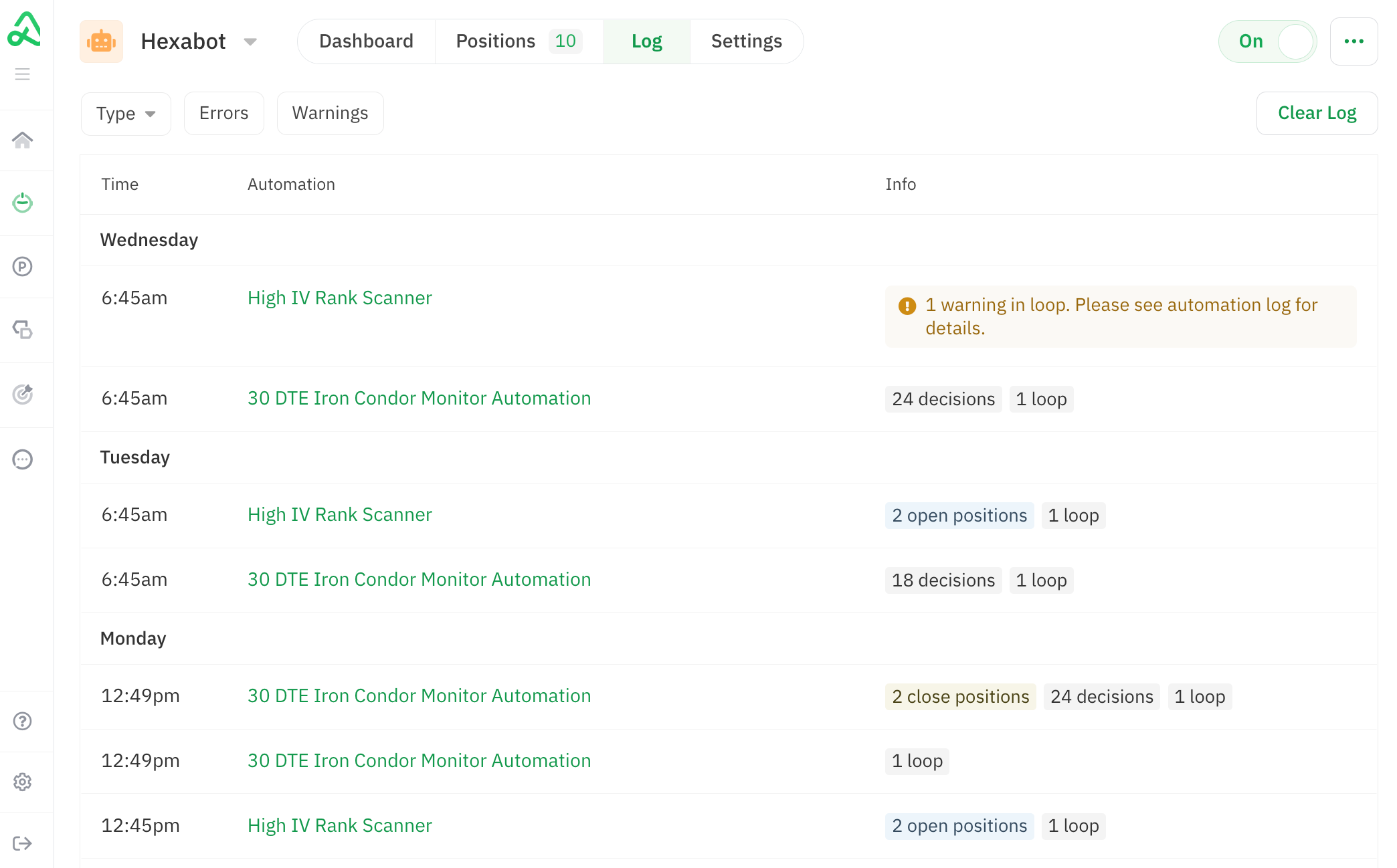 Bot Log "Highlights" & Position Quicklinks | Option Alpha